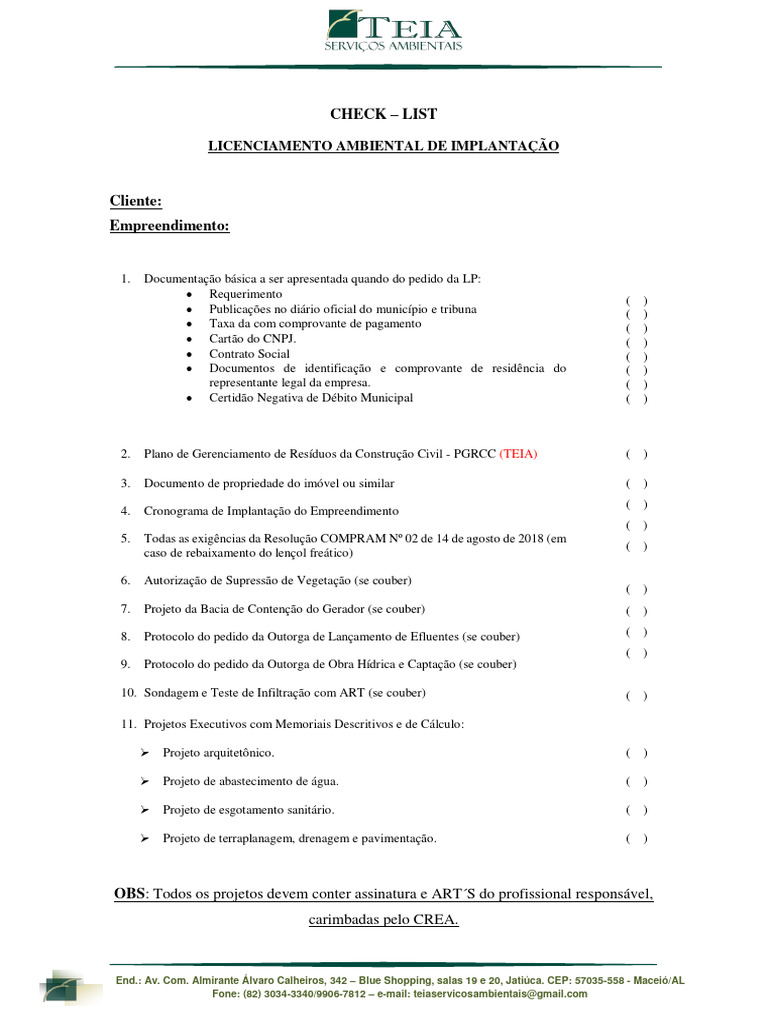 Check List Licença Ambiental | PDF
