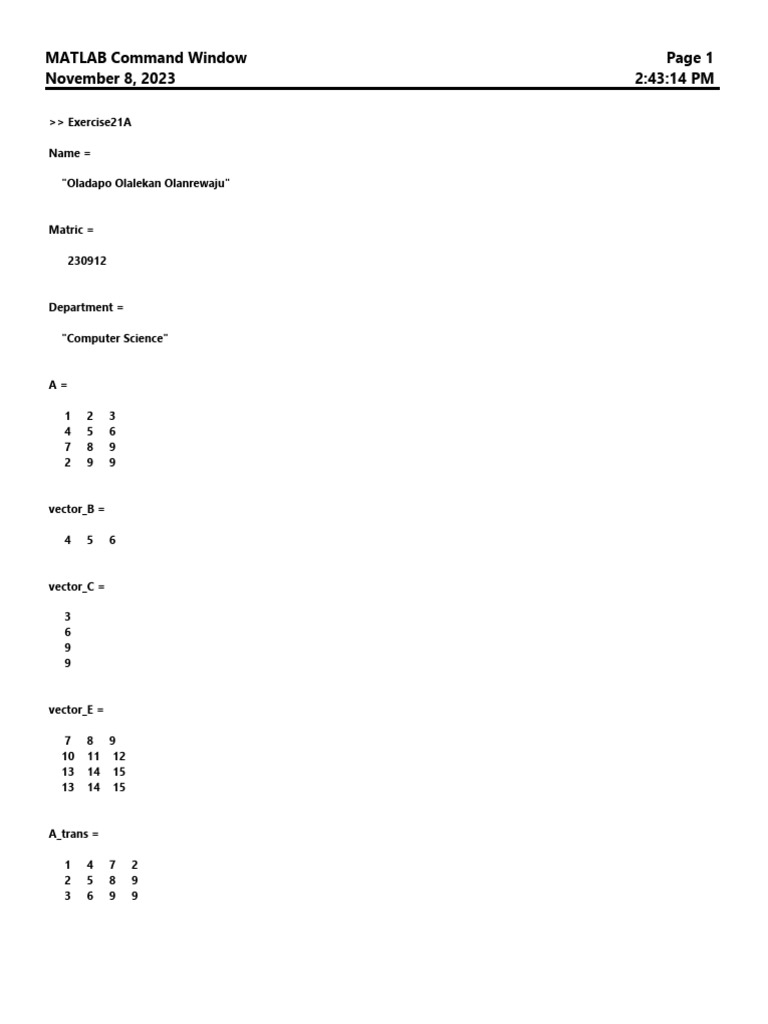 MATLAB Matrix Operations Guide | PDF | Teaching Methods & Materials