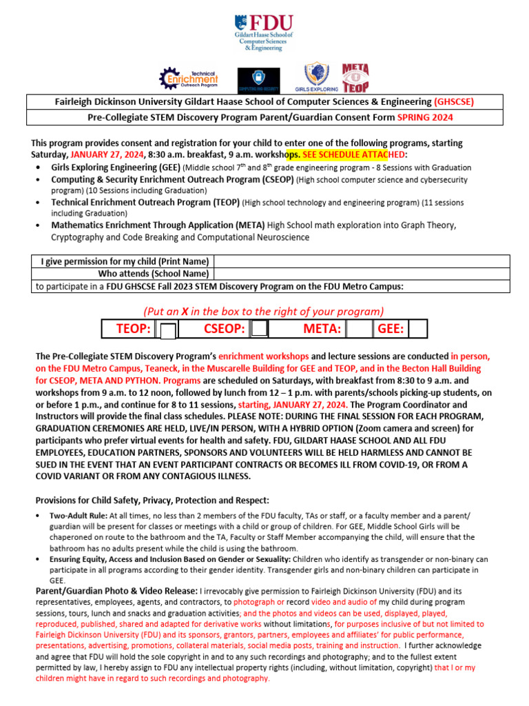 STEM DISCOVERY PARENT CONSENT FORMspring2024 With Form Fields | PDF ...
