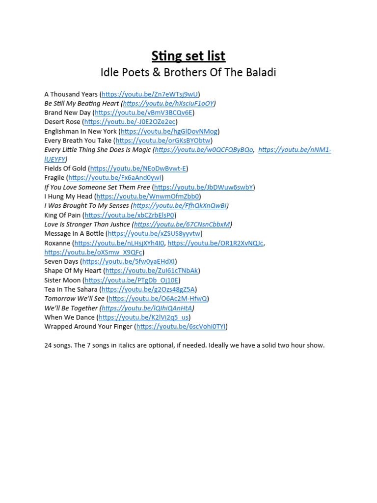 Sting Set List | PDF