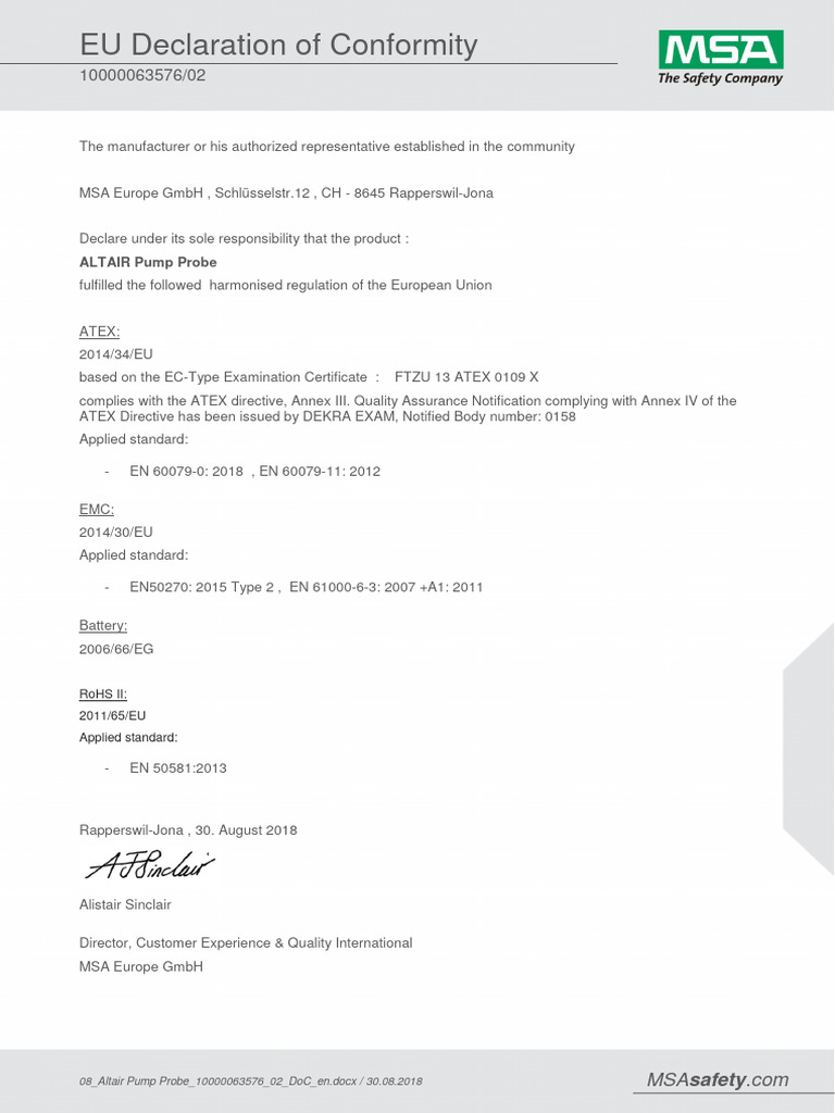 Altair Pump Probe 10000063576 DoC en | PDF | Computers