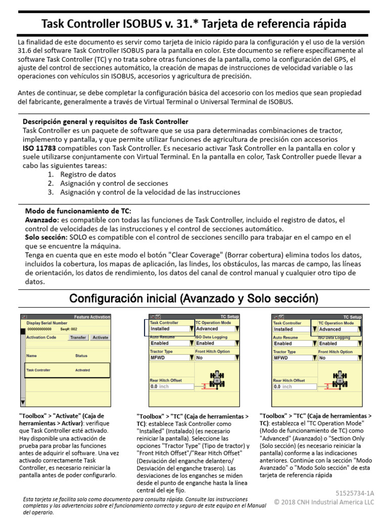 Task Controller ISOBUS v. 31. Tarjeta de Referencia Rápida: Configuración Inicial (Avanzado y ...