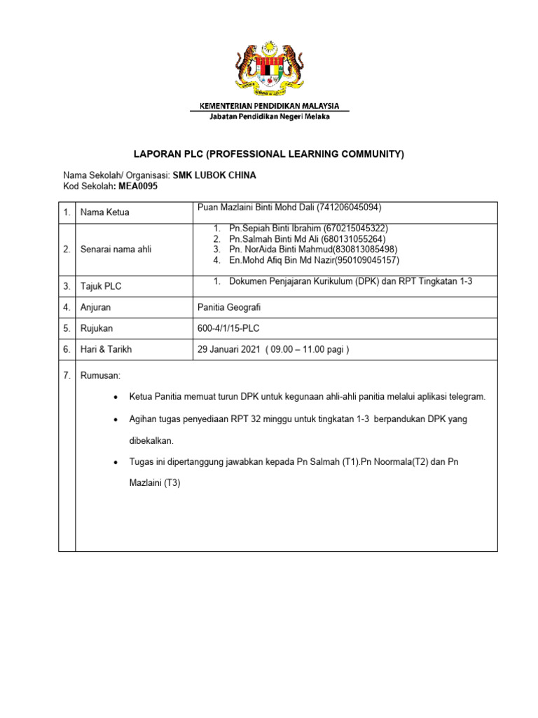 Geo Laporan PLC DPK 2021 | PDF