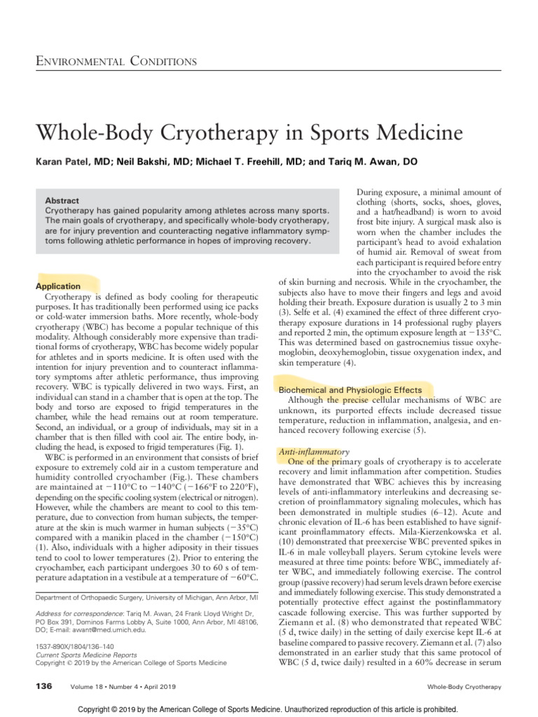 Whole Body Cryotherapy in Sports Medicine.11 | PDF | Low Density ...