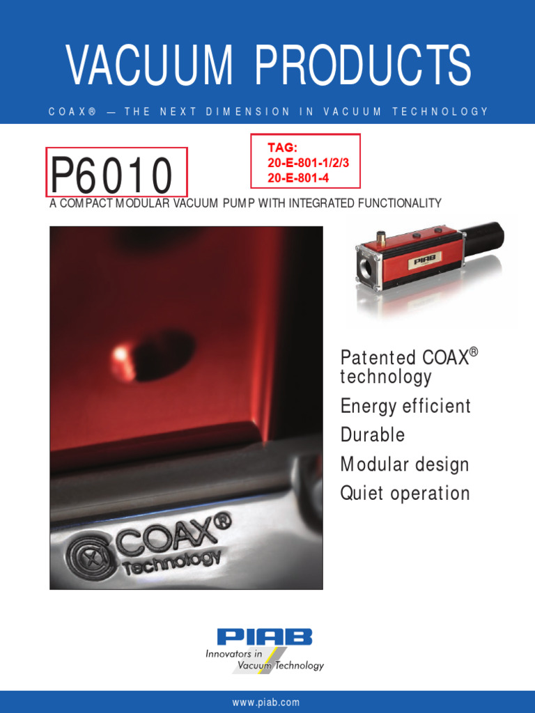 Piab P6010 Ejector Brochure | PDF | Pump | Vacuum