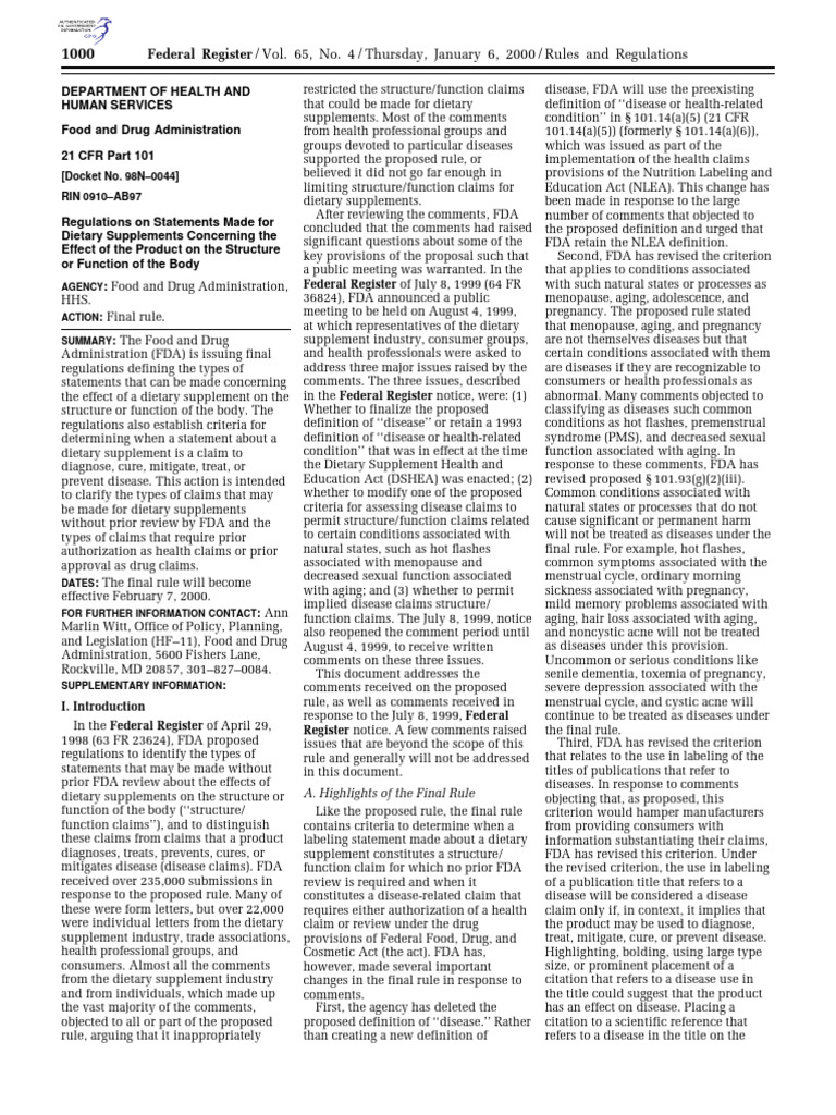 FDA Regulations On Dietary Supplements | PDF | Dietary Supplements ...