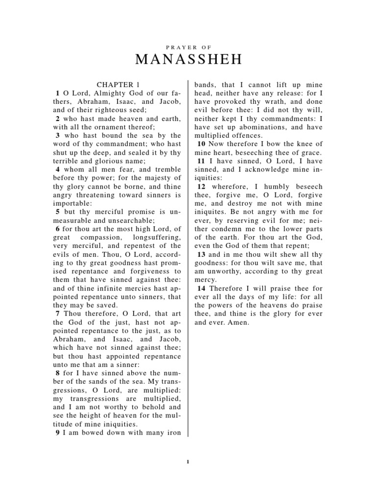 Prayer of Manasseh: Repentance and Mercy | PDF
