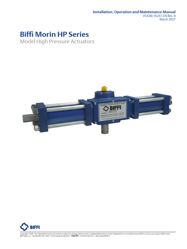 Manual Biffi Morin HP Series Model High Pressure Actuators en Us 7422480 | PDF | Screw | Valve