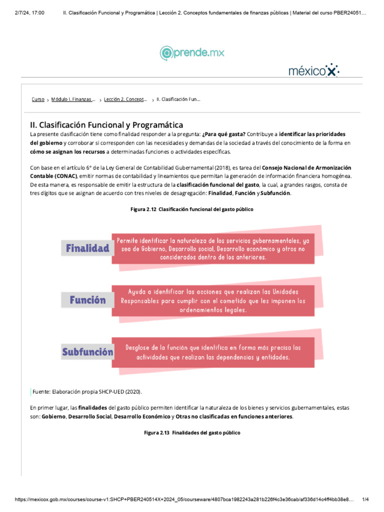 II. Clasificación Funcional y Programática - Lección 2. Conceptos Fundamentales de Finanzas ...