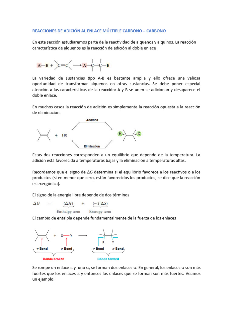 Reacciones de Adición Al Enlace Múltiple Carbono | PDF | Hidrogenación ...