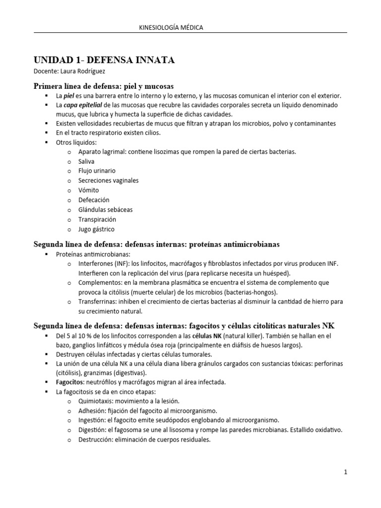 Clase #1 - DEFENSA INNATA | PDF | Inflamación | Cicatrización de la herida