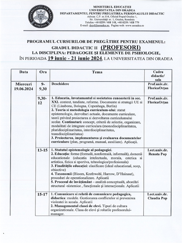Pregatire Grad II Profesori 2024 | PDF