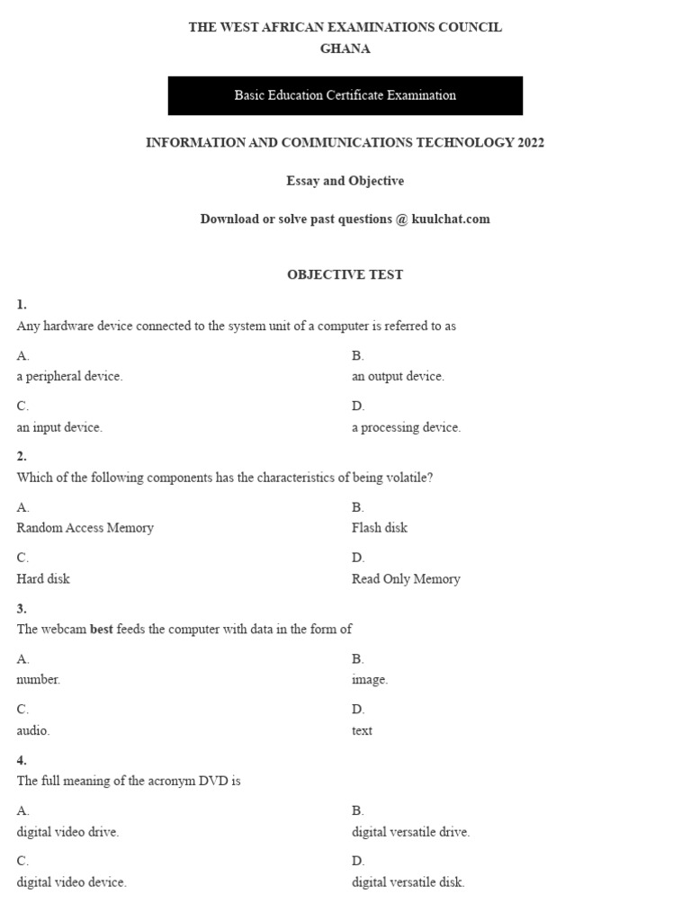 BECE 2022 ICT Past Questions Guide | PDF | Window (Computing ...