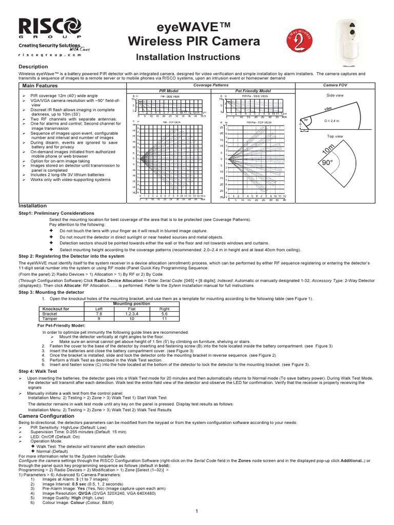 5IN1639 D 2 Way Wireless PIR PET Camera Detector (eyeWAVE) Installation ...