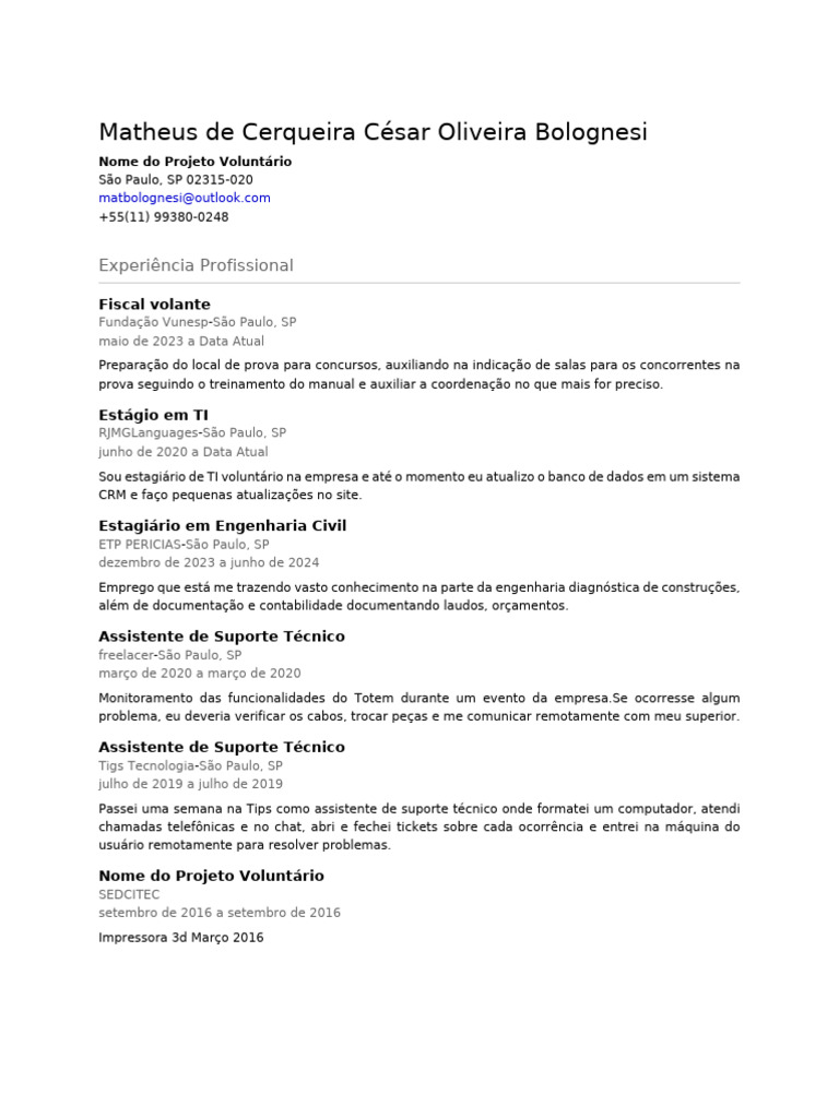 Matheus de Cerqueira César Oliveira Bolognesi | PDF | Engenharia ...