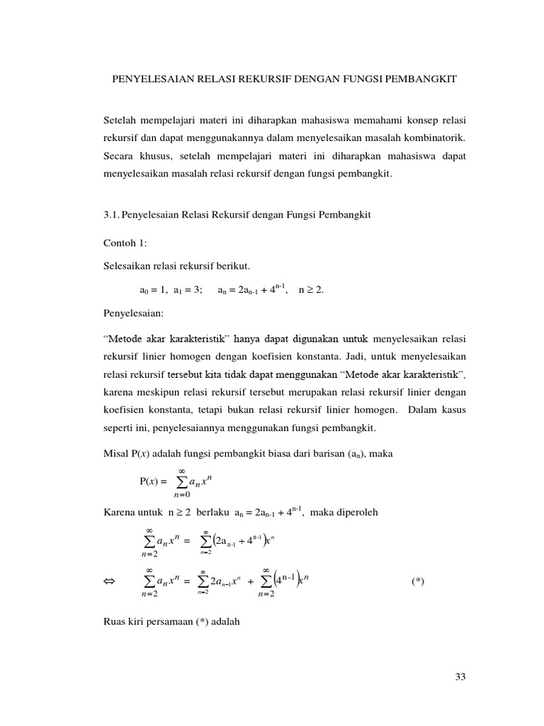 Penyelesaian Relasi Rekursif Dengan Fungsi Pembangkit | PDF