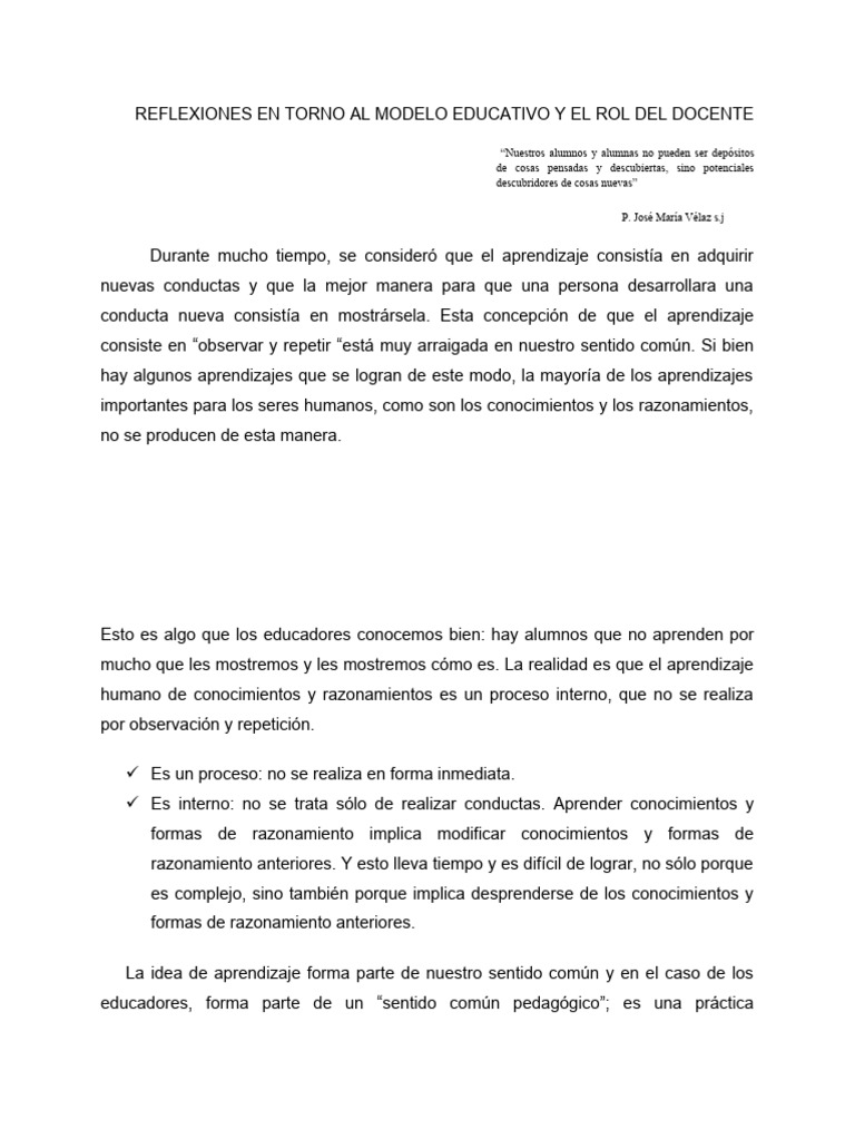 Reflexiones en Torno Al Modelo Educativo y El Rol Del Docente | PDF ...