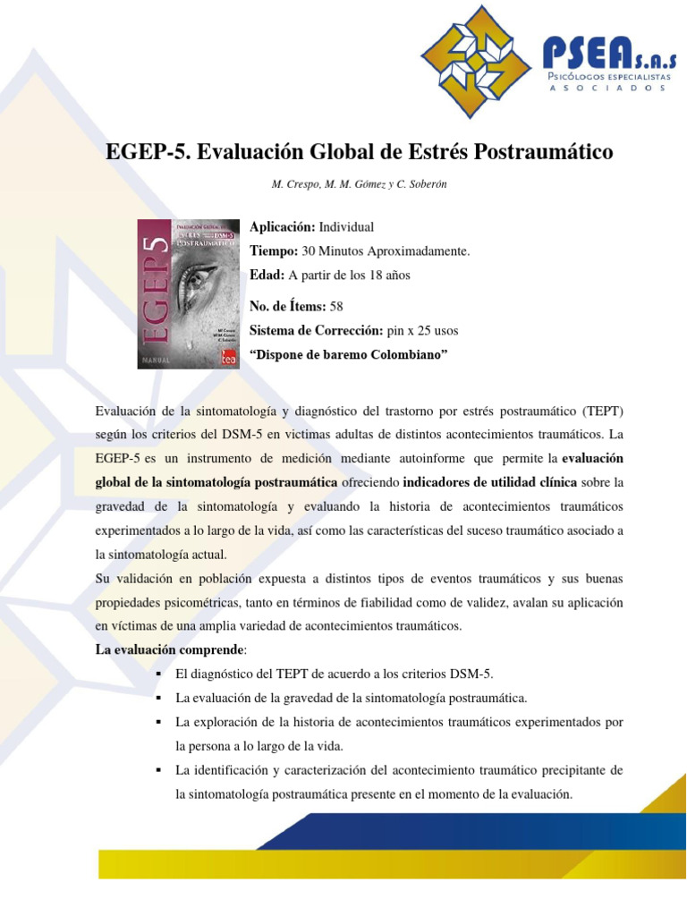 EGEP 5. Evaluacion Global de Estres Postraumatico | PDF | Manual Diagnóstico y Estadístico de ...