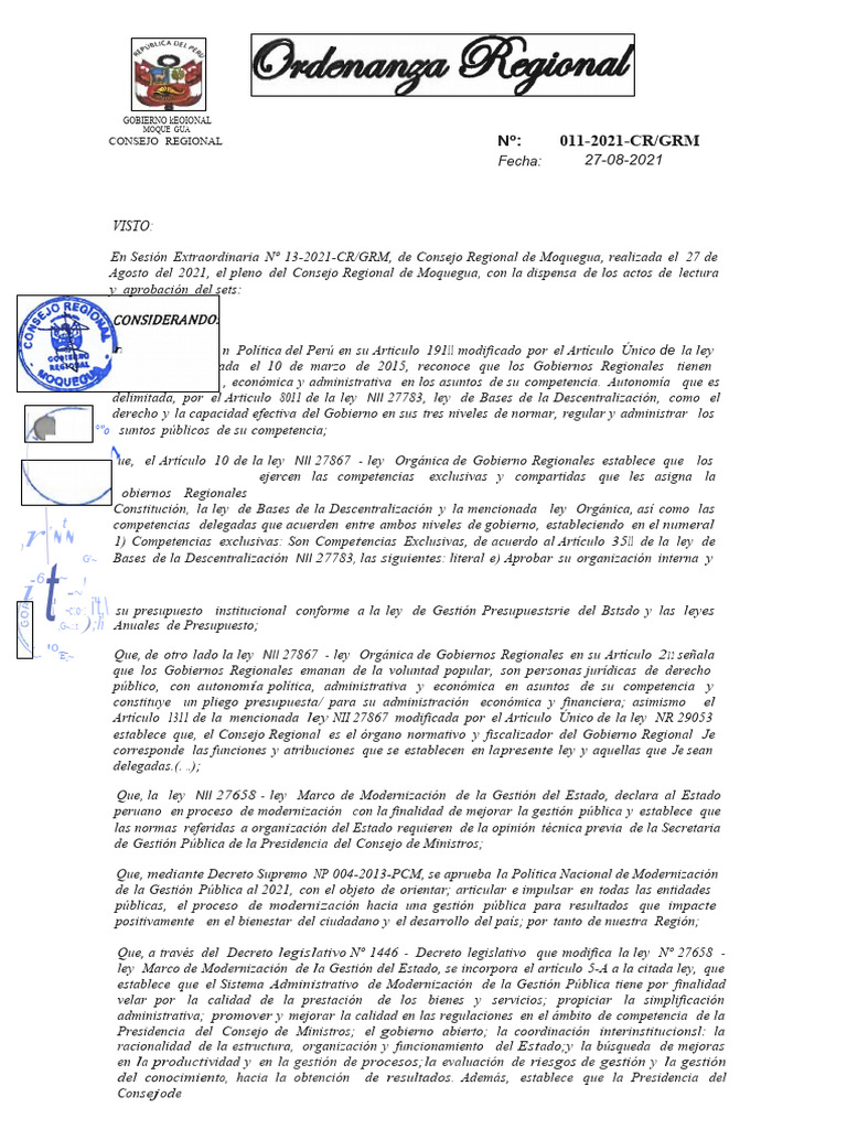 Rof Con O.R. 11 2021 PDF | PDF | Administración Pública | Regulación