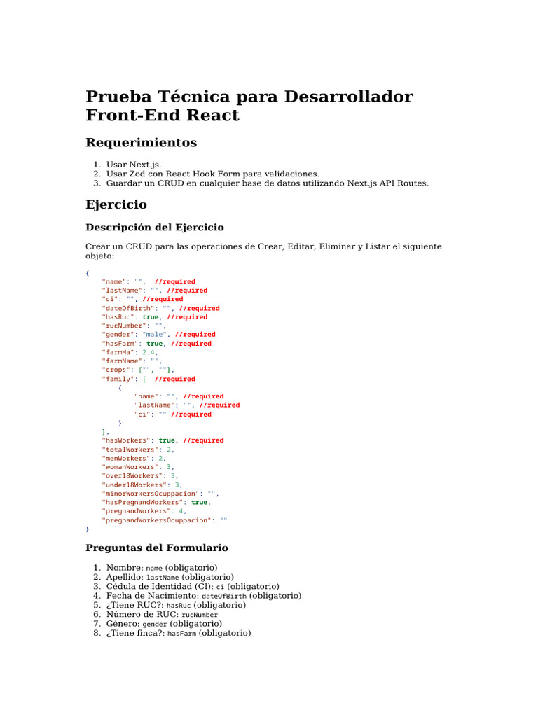 Prueba Técnica para Desarrollador Front-End React | Descargar gratis PDF | Ingeniería de ...