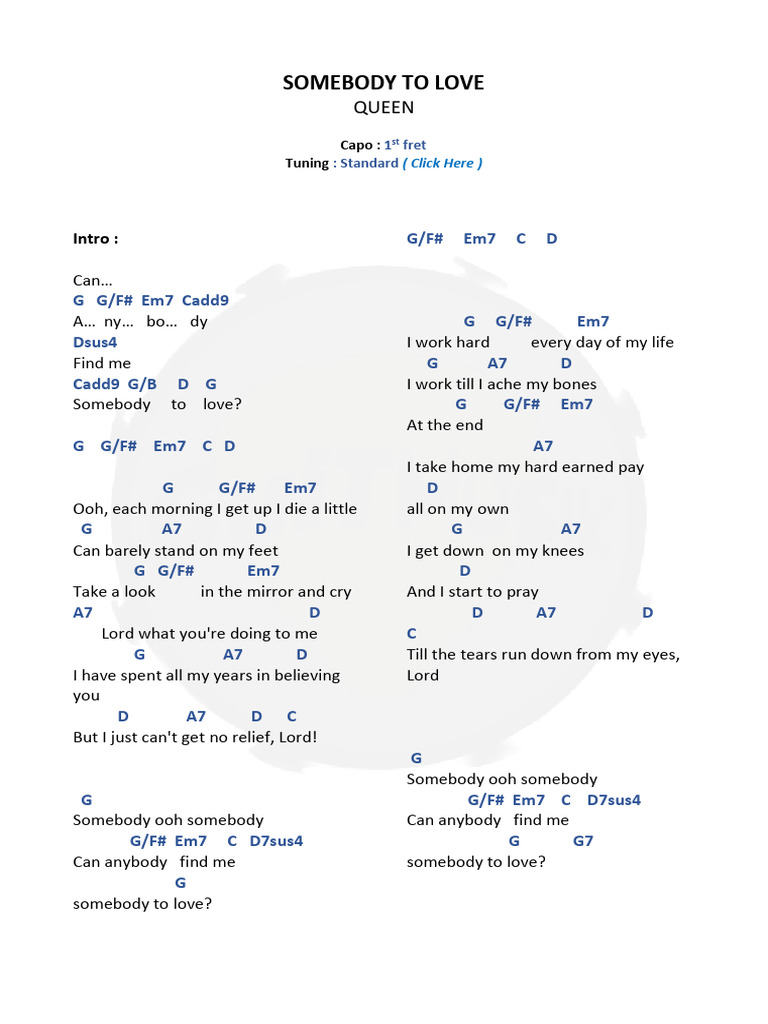 Somebody To Love - Lyrics & Chords | PDF | Recorded Music | Sound Recording