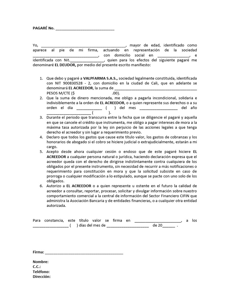 PAGARÉ Y CARTA DE INSTRUCCIONES PERSONA JURÍDICA | PDF