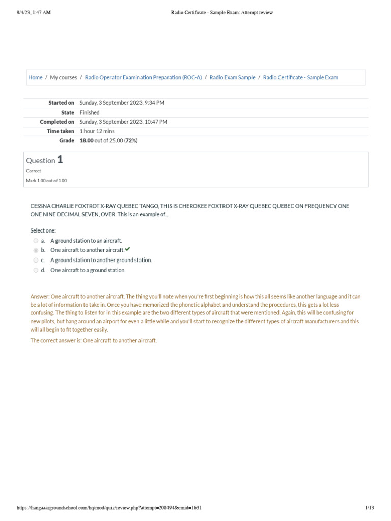 Radio Certificate - Sample Exam - Attempt Review | PDF | Aviation ...