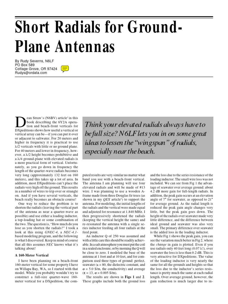 Antenna Compendium v6 1999 Short Radials | PDF | Antenna (Radio) | Inductor