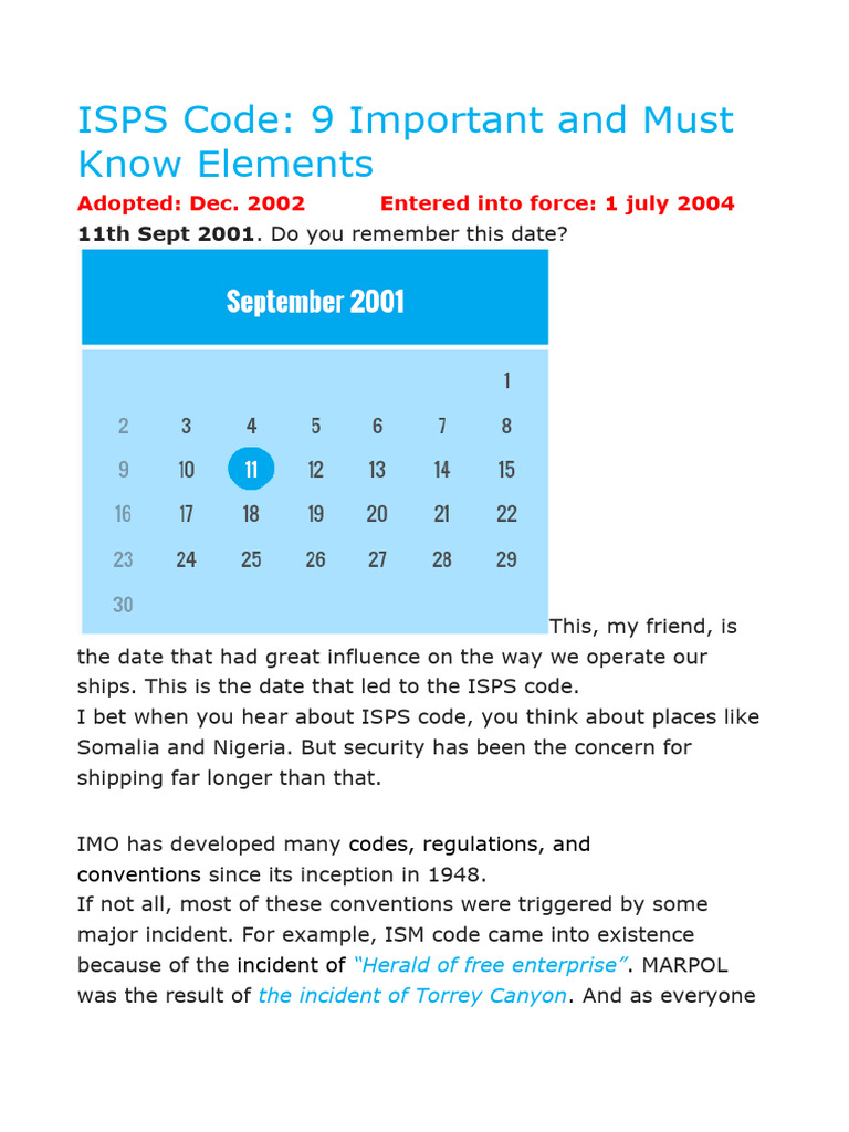 ISPS Code 9 Important and Must Know Elements | PDF | Shipping | Water Transport