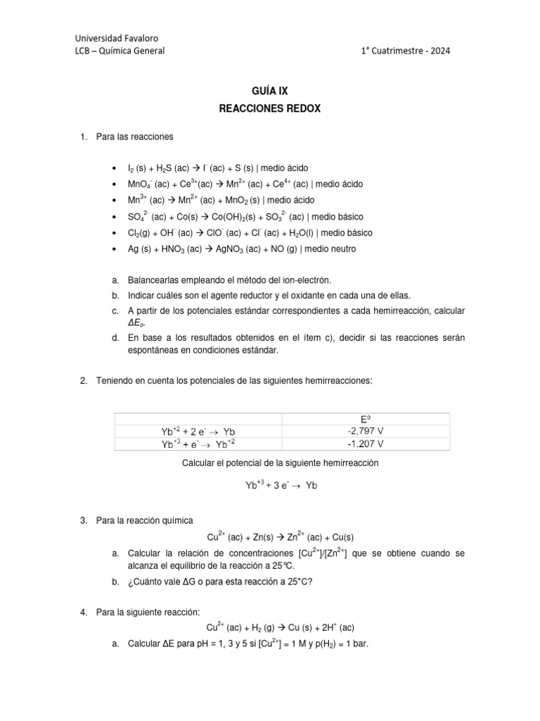 Guía IX - Redox - Con Respuestas | PDF | Redox | Materiales