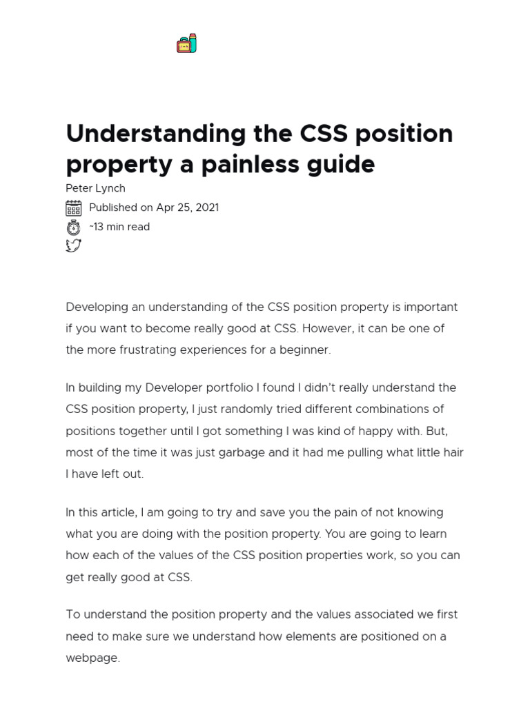 CSS Position Property A Painless Guide | PDF | Hypertext | Computing