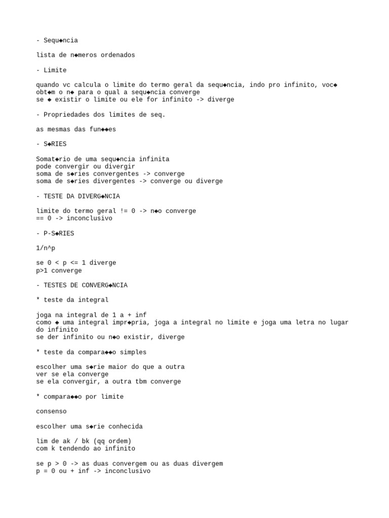 Sequências e Séries Resumo | PDF | Matemática | Analise matemática