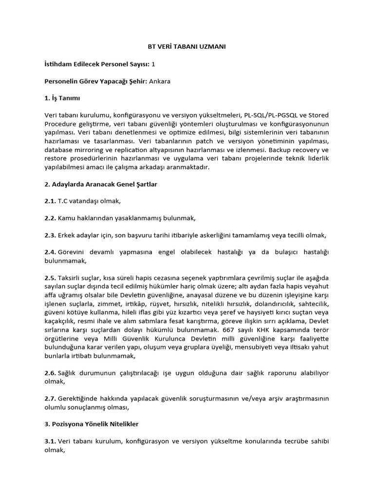 BT Veri Taban Uzman 2024 | PDF