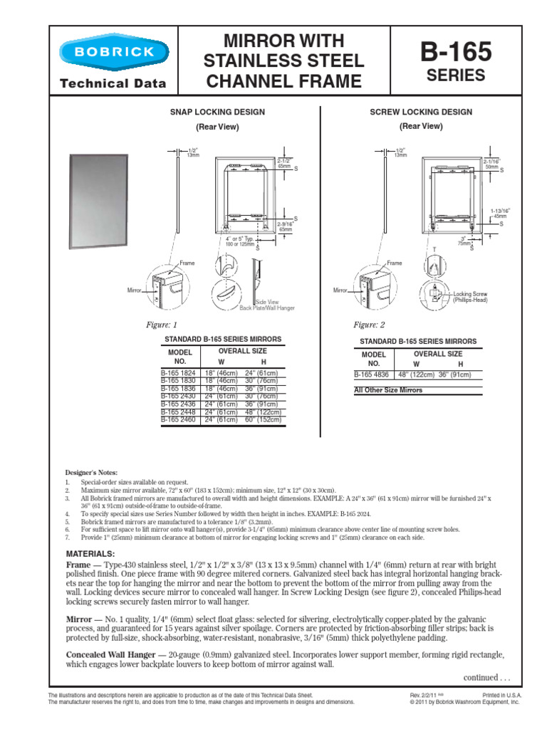 BOBRICK Serie 165 | PDF | Screw | Engineering Tolerance