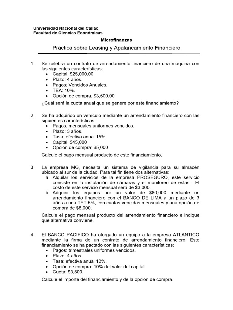 Practica de Leasing y Apalancamiento | PDF | Compartir (Finanzas) | Dinero