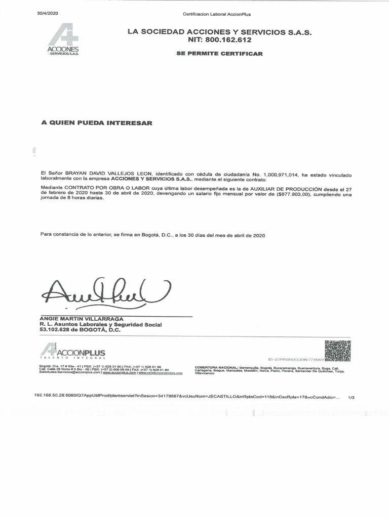 Accion Plus Certificado Lab | PDF