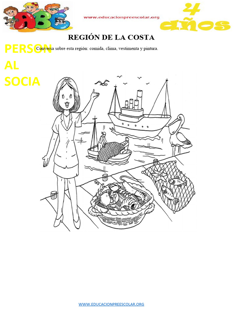 Fichas de La Region de La Costa para Niños de 4 Años | PDF