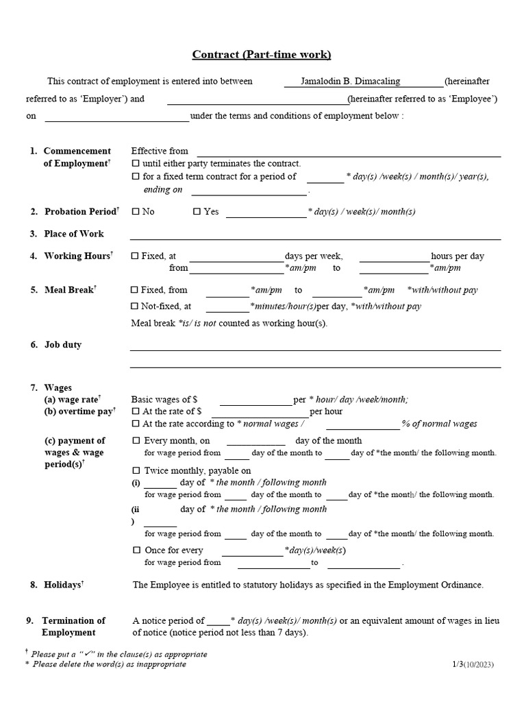 Employment Contact PT Eng | PDF | Employment | Wage