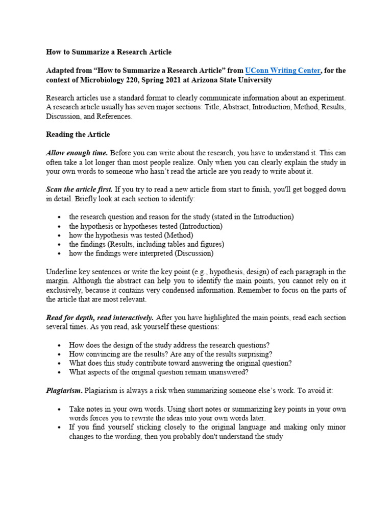 Summarizing Research Articles Guide | PDF | Hypothesis | Information