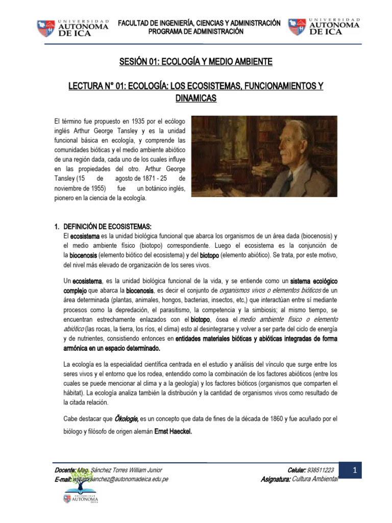 Lectura #01 - Ecología, Ecosistemas Funcionamiento y Dinamicas | PDF ...
