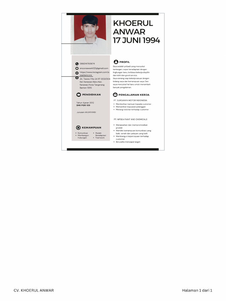 Cv. Khoerul Anwar - 20240129 - 090152 - 0000 | PDF