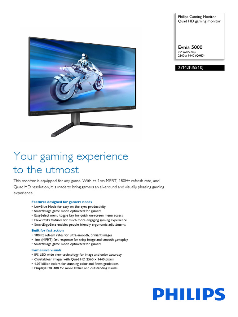 Philips Monitor Gaming 27M2N5510J | PDF | Computer Monitor | Filmmaking