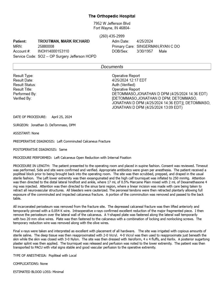 Operative Report 04-25-2024 | PDF | Surgery | Clinical Medicine