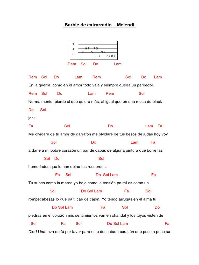 Barbie de extrarradio - Melendi | PDF