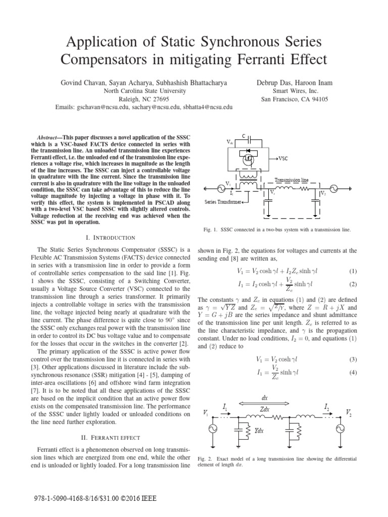 Application of Static Synchronous Series Compensators in Mitigating Ferranti Effect | PDF ...