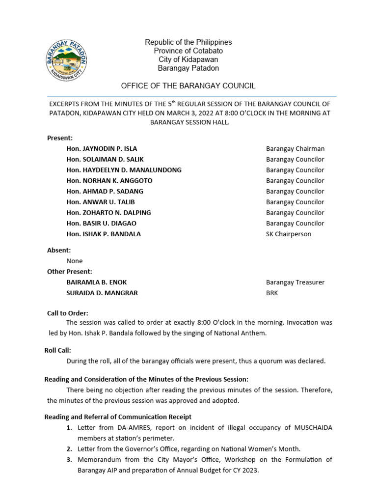 5th Reg. Session 2022 | PDF | Government