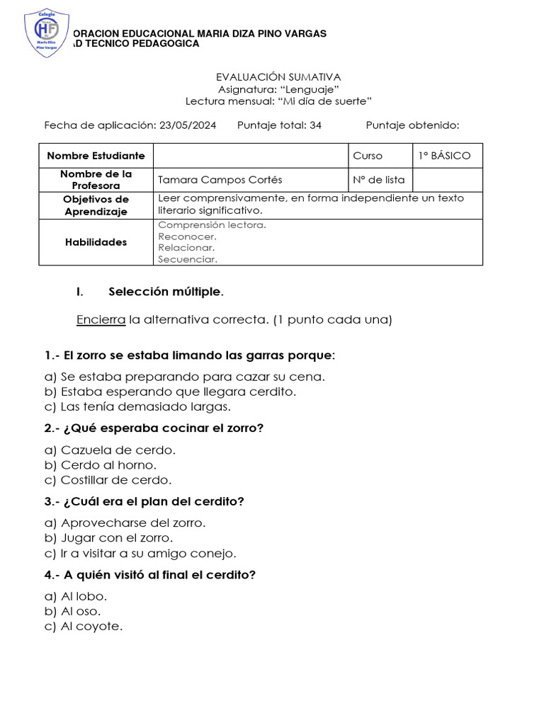 Prueba Mi Día de Suerte | PDF | Aprendizaje