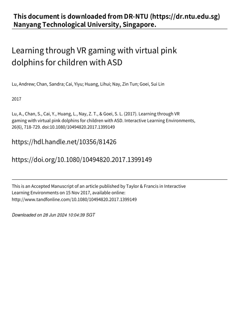 Learning Through VR Gaming With Virtual Pink Dolphins For Children With ...