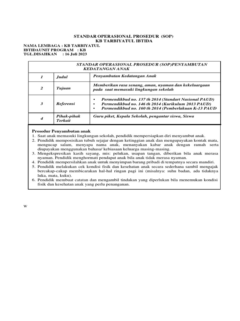 6.3 Sop Pembelajaran Tarbiyatul Ibtida | PDF