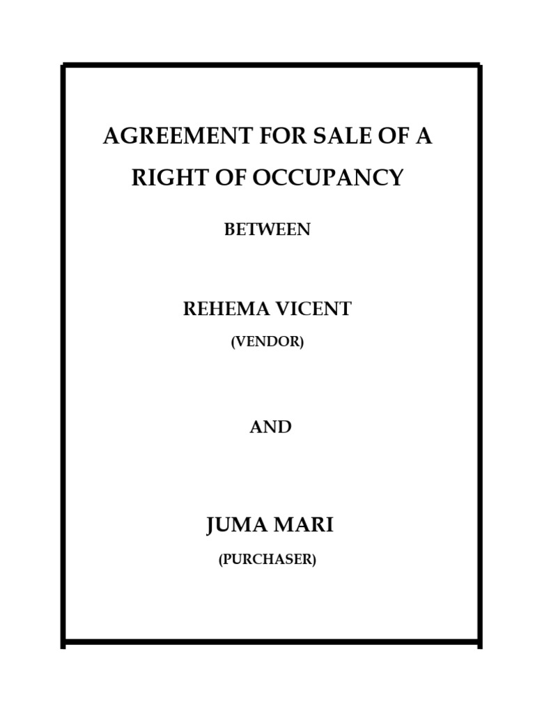 AGREEMENT FOR SALE OF A RIGHT OF OCCUPANCY TRANSFER FORMS SPOSAL ...